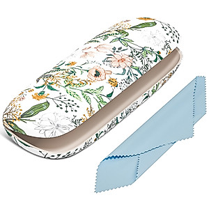NPOOYI Eyeglasses Case, Hard Shell Protective Case for Glasses, Unisex for Women Men, Glass Case with Cleaning Cloth, Colorful Small Flowers