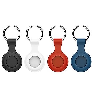 Smooth 4 PCS Protective Sleeve Case for AirTag Key Finder Location Tracker, Silicone Anti-Scratch Lightweight Skin Cover Holder with Keychain for Apple AirTags Accessories (Black, Red, White, Blue)