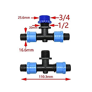 LRJSKWZC Garden Lawn Sprinkler Irrigation System Male 3/4 1/2 to 16 Mm Drip Irrigation Belt Divider Tee Joint Lock Nut Greenhouse Drip Irrigation Accessories 25 Pcs ( Color : 1I2 3I4 )