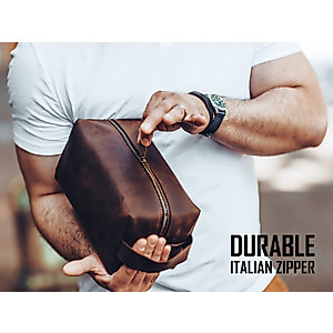 Personalized Leather Dopp Kit For Men – Unique Anniversary Gift, Birthday Gift, Father & Groomsmen Gift – Mens Handcrafted Travel Bag for Toiletries, Shaving & Grooming Kit – Toiletry Bag Made in USA