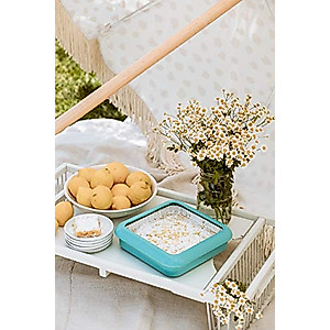 Fancy Panz 8x8, Dress Up & Protect Your Foil Pan! Foil Pan & Serving Spoon Included. Hot or Cold Food. Two ways to serve from, Stackable & helps maintain food temp. Made In USA, (Aqua)