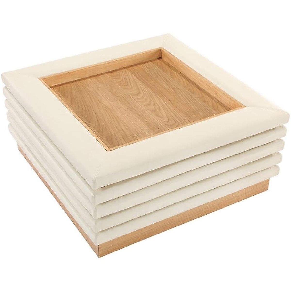 Meridian Furniture 210Cream-CT Rory Collection Modern | Contemporary Upholstered Coffee Table, Soft Cream Vegan Leather, Natural Finish Oak Veneer, Deep Channel Tufting, 39" W x 39" D x 16" H, Cream