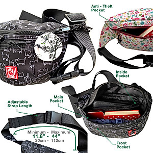 FLOCK THREE Fanny Pack Waterproof Waist Bags Mens Shoulder Bag Women's Sling Purses Travel Backpack Casual Bum Bag Women Small Size Crossbody Sling Bag For Dog Lover Hiking Bicycle Men Chest Daypacks