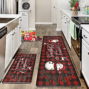 Capslpad Buffalo Plaid Christmas Kitchen Rugs Set of 2 Snowman Santa Claus Xmas Kitchen Floor Mats Non Slip Anti Fatigue Kitchen Mats for Floor Merry Christmas Cushioned Kitchen Rug Holiday Decor