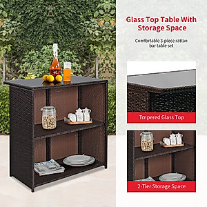 FDW Outdoor Furniture Set Wicker Bistro Set 3PCS Patio Bar Set with Two Stools for Patio Backyard Balcony,Red Cushion