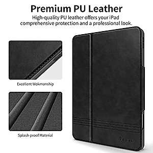 BuKoor iPad Pro 12.9 inch Case 6th Generation (2022) 5th/4th/3rd Generation (2021/2020/2018) with Pencil Holder, Auto Sleep/Wake,Vegan Leather Smart Cover (Black)