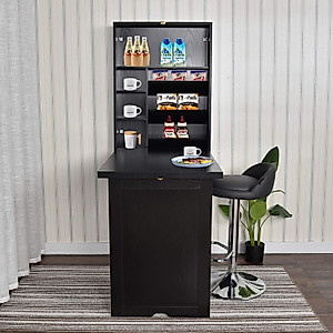 YUSING Farmhouse Wall Mounted Table, Fold Out Convertible Desk, Multi-Function Computer Desk, Home Office Wood Wall Floating Desk with Large Storage Area (Walnut)