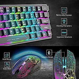 ZIYOU LANG T61 Wireless Gaming Keyboard and Mouse Combo with Ergonomic 61 Key Rainbow LED Backlight Anti-ghosting Mechanical Feel Rechargeable 4000mAh Battery Mouse Pad for PC MAC Gamer Typists(Black)