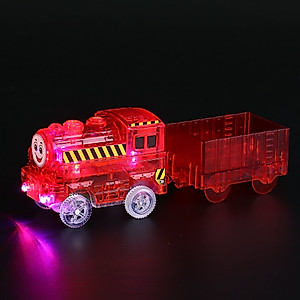 VINSOO Cars (2-Pack) Track Train Replacement Only, Multi-Color Light Up Flashing LED Glow in The Dark Trains Accessories Compatible with Most Tracks