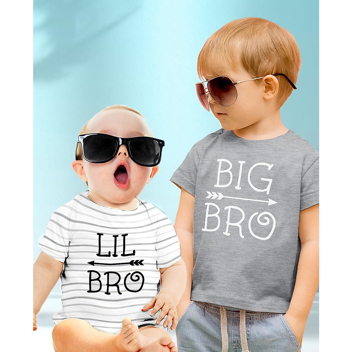 Big Bro Lil Bro Matching Outfits Baby Announcement Sibling Brother Shirts Big bro Gray 4T / Lil bro Gray/White NB (0-3M)