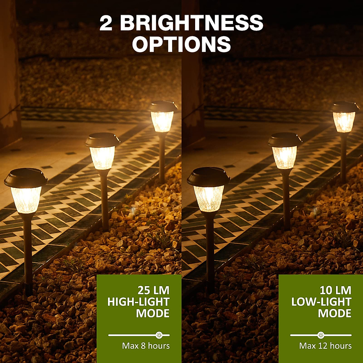 XMCOSY+ Solar Lights Outdoor Waterproof, 6 Pack Solar Pathway Lights 10-25 LM Dimmable Auto On/Off Garden Lights Solar Powered IP65 Waterproof, Stainless Steel Glass LED Landscape Lighting for Yard