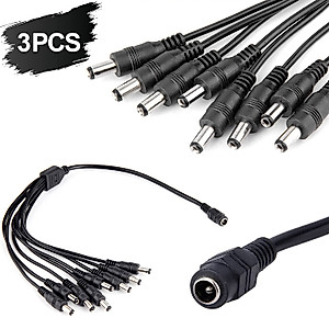 DC 1 Female to 8 Male Output Power Splitter Cable 3 Pcs 1 to 8 DC CCTV Camera Power Splitter Cable Y Adapter for CCTV Security Cameras and LED Strip Lights Deguangxin (3 Pcs 1 to 8 Way)