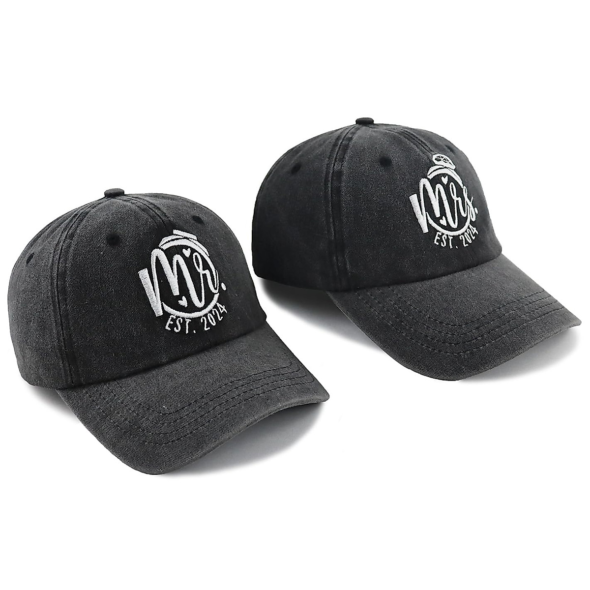 Wedding Gifts for Bride Groom, Mr and Mrs EST 2024 Hat, Funny Engagement for Couples Her Wifey Mr Mrs, Honeymoon Outfits Essentials Bride Baseball Cap for Bridal Gift Ideas Black