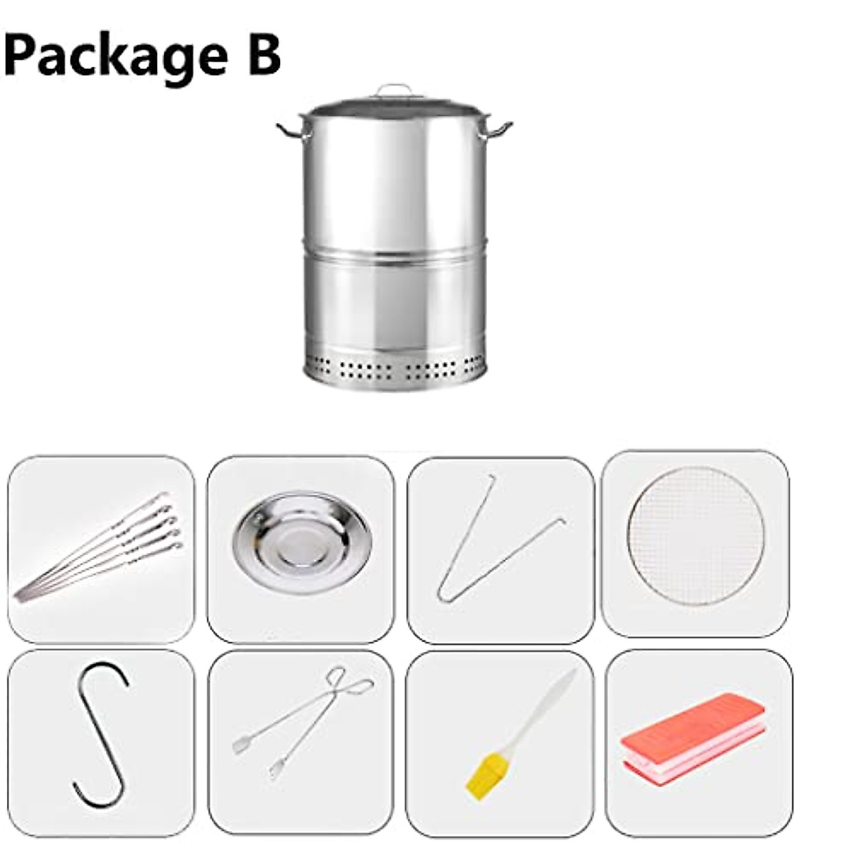 WANGF Charcoal BBQ Hanging Stove Charcoal Braised Grill Barrel Large Capacity Barbecue 201 Stainless Steel Split Oven 360° All Round Roasting Oil Charcoal Separation 60 * 53 * 40cm