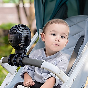 AGWIM Baby Fan for Stroller, Battery Operated Handheld Fan, Rechargeable Desk Fan with 3 Speeds & Led Light & Aromatherapy, Flexible Tripod Clip On Fan for Car Seat Crib Bike Treadmill (Black)