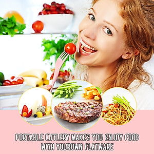 Teivio Plastic Wheat Straw Portable Travel Utensils Set for Kids, Reusable Flatware-Forks Spoons Knives Chopsticks for School Camping with Cute Unicorn Pattern Storage Case (Pink)