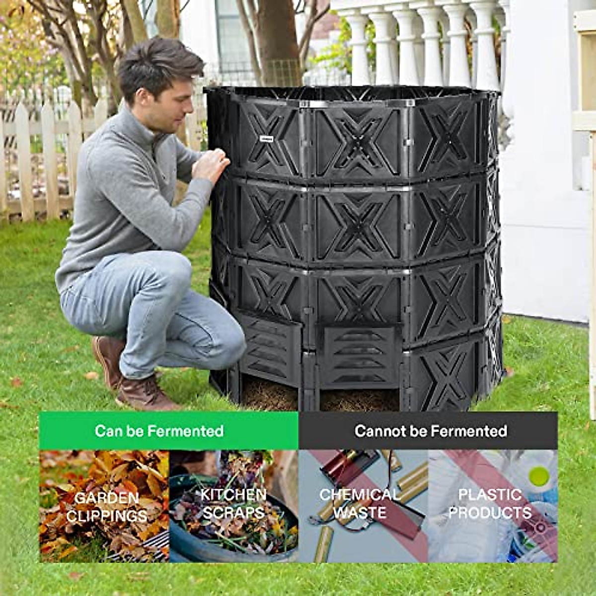 VIVOSUN Compost Bin 720L (190 Gallon), Outdoor Composter with Rainproof Cloth & X-Shaped Construction; Compost Barrel for Fast Creation of Fertile Soil