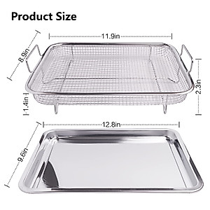 FXTNKYY Stainless Steel Air Fryer Basket for Oven,Air Fryer Basket Set with 50 PCS Parchment Paper,Air Fryer Pan with Crisper Tray and Pan