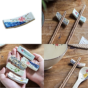 RUITASA Ceramic Chopstick Stand Rest, 5PCS Holders Floral Chopstick Stand, Chopstick Stand Rest, Rooster Chopsticks Rest Holder Set for Chopsticks, Forks, Spoons, Knives Hotel Restaurant Family