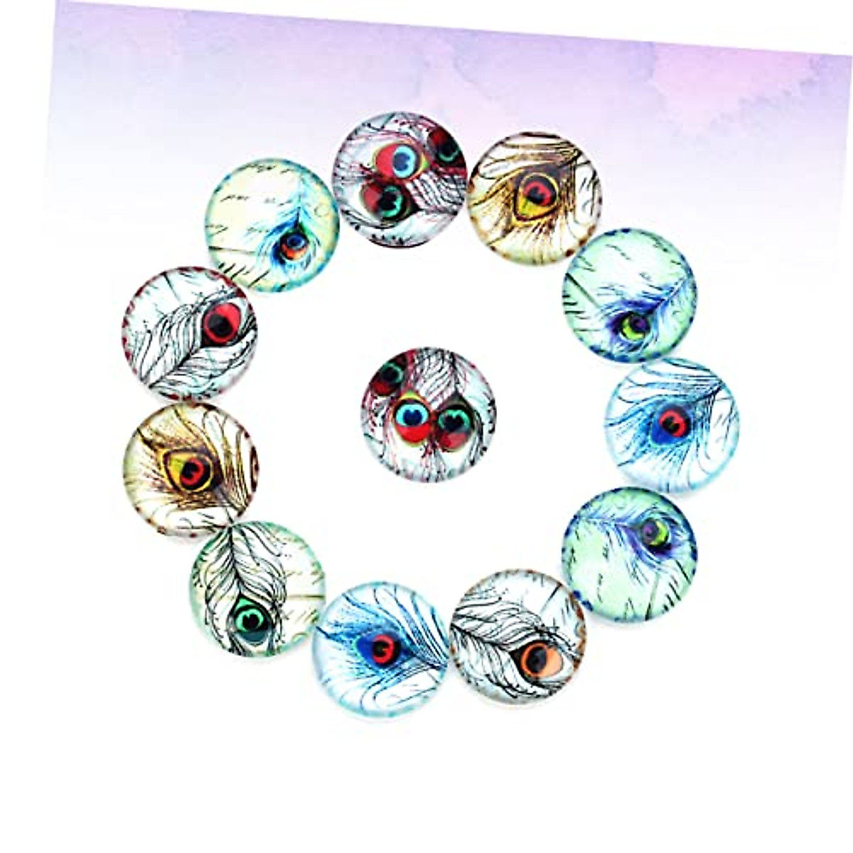 VILLCASE 1 20pcs Peacock Necklace Bracelets Beads Glass Tray Peacock Cabochons Patch Bracelets Making Beads Pendant Tray Patch Gemstone Paste DIY Jewelry Material Glass Flower Pattern Patch