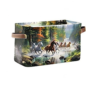 STAYTOP Large Storage Basket Collapsible Toy Storage Bins Waterproof Laundry Basket with Handle.Used for Home Closets, Offices, Bedrooms, Kids Toy and Gift Baskets-Running Horses（Rectangular）1PCS