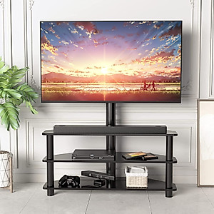 Swivel Corner Floor TV Stand with Mount for 32 37 43 47 50 55 60 65 inch Flat Curved Screen TVs, Adjustable 3-Tier Tempered Glass Storage Television Stand with Cable Management, Max VESA 600X400mm