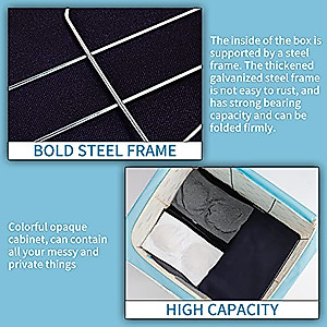 F.P.L Foldable Storage Box Organizer with Reinforced Handle Steel Frame Oxford Cloth Storage Bag Storage for Clothes Blankets Comforters Bedding(66L) (Blue Bear-66L)