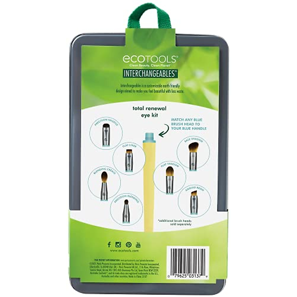 EcoTools Interchangeables Total Renewal Eye Makeup Brush Kit, Customizable Makeup Brushes for Eyeshadow, Travel-Friendly Kit, Eco-Friendly Synthetic Bristles, Cruelty Free & Vegan, 9 Piece Set