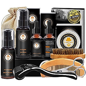 Upgraded Beard Grooming Kit w/Beard Conditioner,Beard Oil,Beard Balm,Beard Brush,Beard Shampoo/Wash,Beard Comb,Beard Scissors,Storage Bag,Beard E-Book,Beard Growth Care Gifts for Men