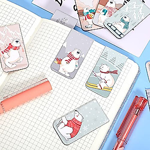 12 Pieces Christmas Magnetic Bookmarks Cute Bookmarks for Kids Magnet Page Clips Bookmark with Polar Bear Pattern Magnetic Page Markers for Kids Birthday Presents Classroom Prizes Students School
