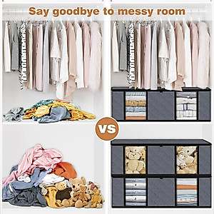 HomeHacks Storage Clothing Storage Bags, Storage Box Clothes Organizer with Clear Windows, Sturdy Handles Clothing Storage for Cloth, Toy, Bedding Storage, 6-Pack, Grey
