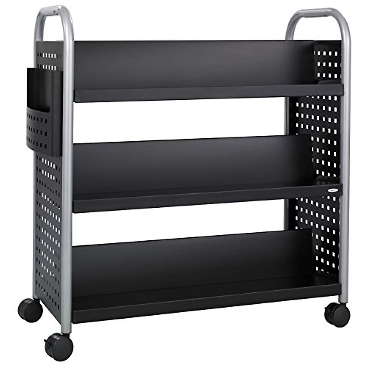 Safco Scoot Double-Sided Book Cart – 6 Slanted Shelves, Swivel Wheels, Steel Construction, 300 lb. Weight Limit -Perfect for Home, Office,Classrooms or Libraries Black, 5335BL