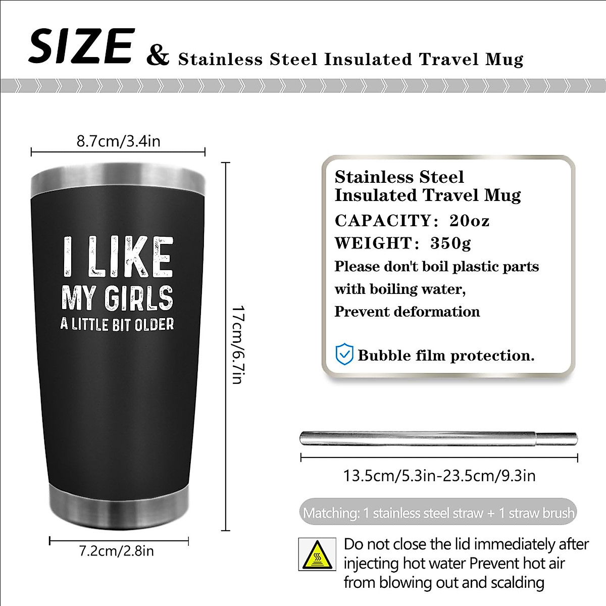 i like my girls a little bit older Tumbler Coffee Tumblers 20 oz Tumbler with Lid and Straw Insulated Tumblers Stainless Steel Tumbler Funny Gifts