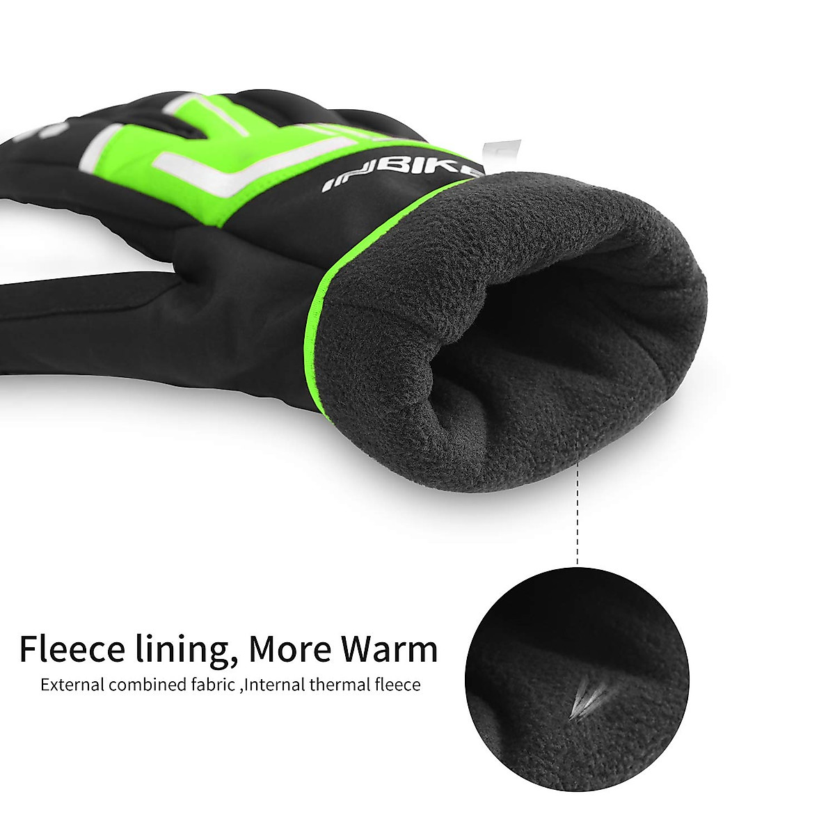 INBIKE Cycling Winter Gloves,for Men Windproof Reflective Thermal Gel Pads Touch Screen MTB Mountain Bike Green Large