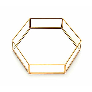 PinkBoss Glass Makeup Tray Handmade Perfum Mirror Storage for Vanity (Gold)
