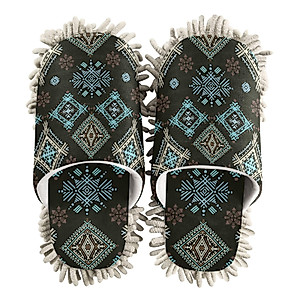 FLildon Microfiber Cleaning Slippers Bohemian Tile Washable Mop Shoes Slipper for Men/Women House Floor Dust Cleaner, Size L