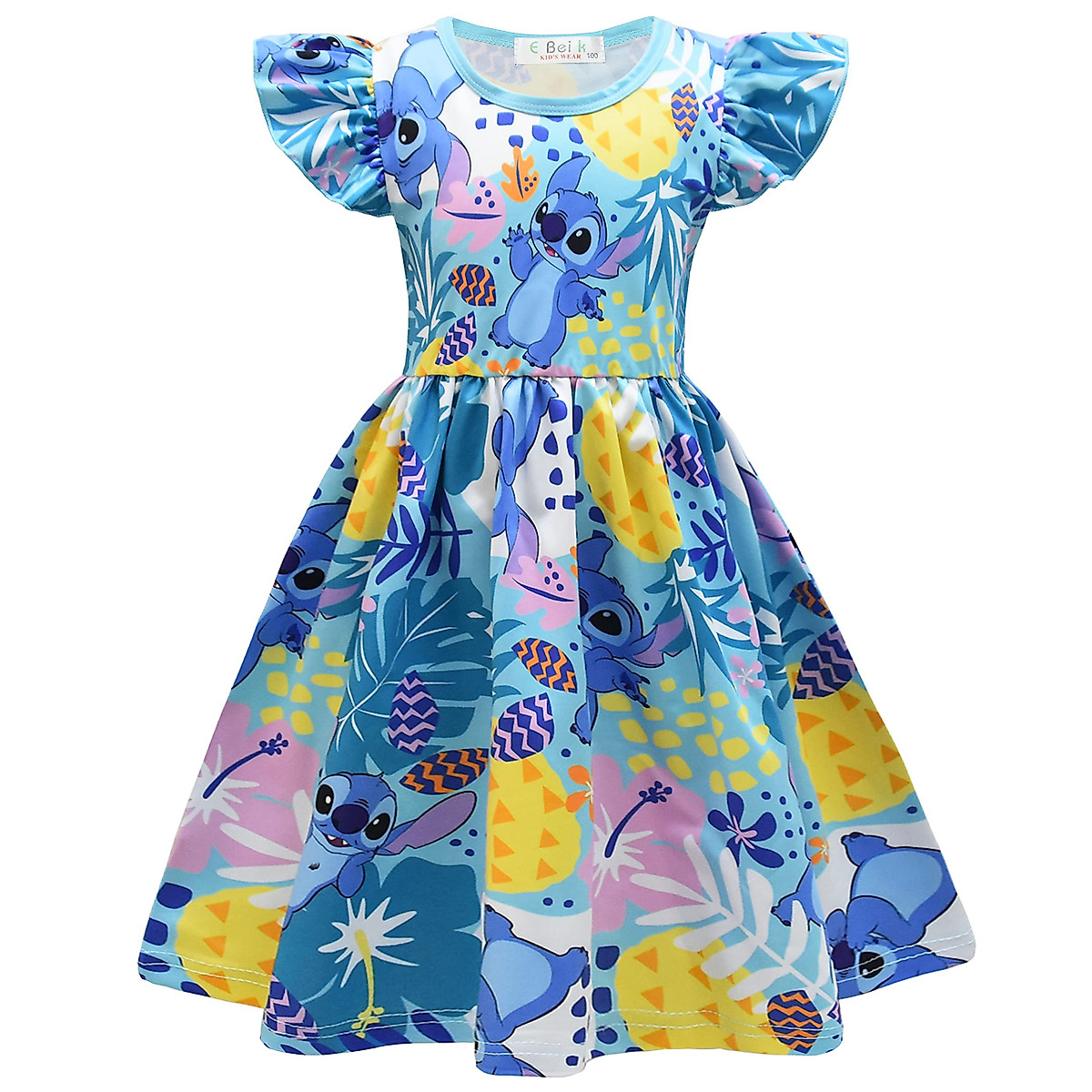 Girls Cartoon Princess Dress Ruffle Sleeve Blue Dress Casual Dress Up Clothes for Big Kids 9-10 T