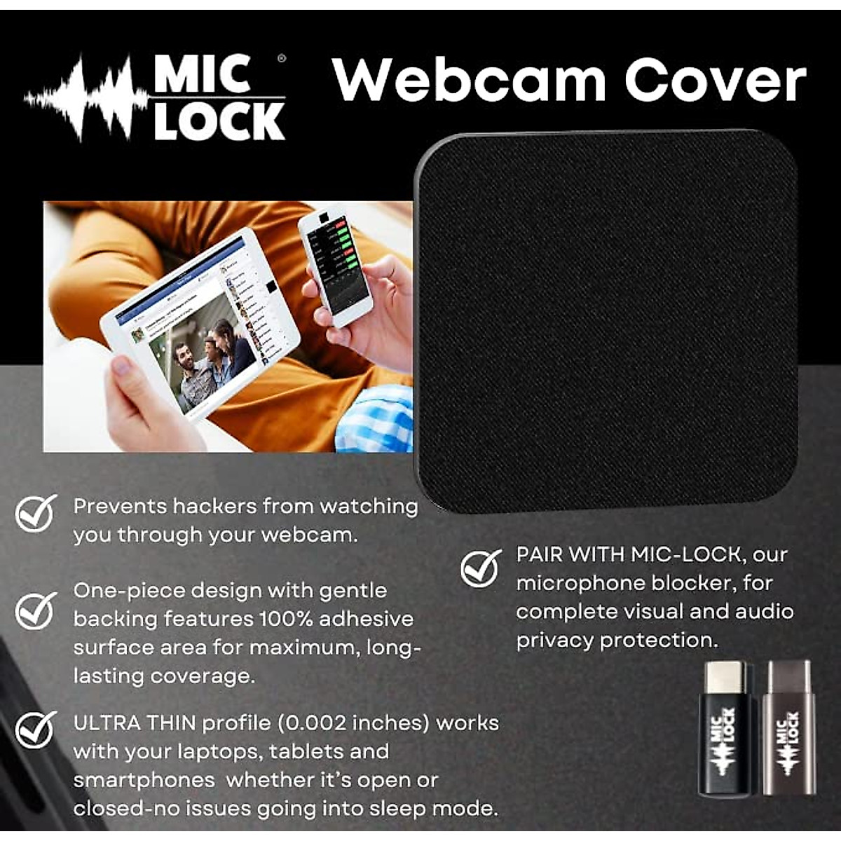 Webcam Cover Black 6 Pack, NanoTech Reusable Adhesive Protection and Security for Laptops, Smartphones, Tablets, Desktop - Works Safely on Any Electronics Surface - Protect Your Privacy