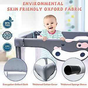 Baby Playpen - WGKLLY Playpen for Babies and Toddlers, Easy to Set Up & Clean Play Pen, Safety Baby Fence Play Yard with Zipper Door, Breathable Mesh Side, Anti-Slip Base, Carry Bag for Indoor&Outdoor