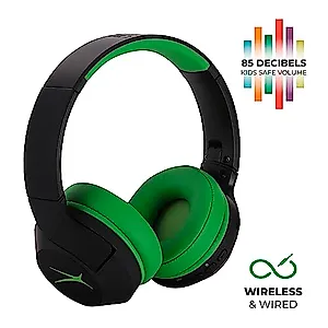 Altec Lansing Kid Safe Noise Cancelling Wireless Headphones 15H Battery, 85dB Volume Limit, Foldable Design Powerful Sound, Active Noise Cancellation Perfect for Kids Ages 7+ (Blackout Green)