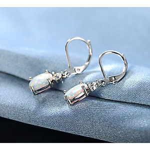 18K White Gold Plated Created Opal and Cubic Zirconia Dangle Earrings for Women