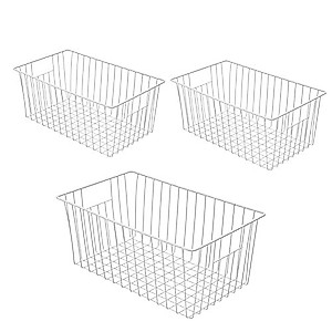 16inch Freezer Wire Storage Organizer Baskets, Household Refrigerator Bins with Built-in Handles for Cabinet, Pantry, Closet, Bedroom
