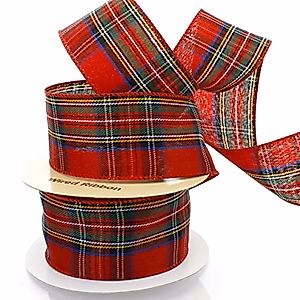Ribbon Traditions Vintage Red/Blue Plaid Flannel Wired Ribbon 2 1/2" By 25 Yards