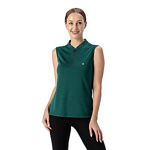 YSENTO Women's Golf Apparel Shirts Clothes Outfits Sleeveless 1/4 Zip Collarless Dry Fit UPF 50+ Tennis Polo Tank Tops Army Green Size XXL