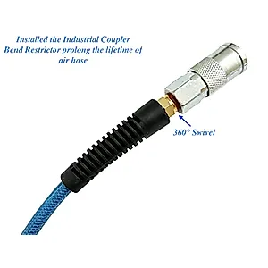 SANFU (PU) Polyurethane Reinforced Air Hose 1/4”ID(6.3 x 9.8mm) x 100ft, Anti-low temperature 300PSI with 1/4-Inch Swivel Solid Brass Quick Coupler and Plug, Navy Blue(100’)