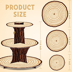 Wooden Cupcake Stand Decoration 3 Tier Western Party Cake Holder Woodland Baby Shower Rustic Wood Cupcake Stand Decor for Camping Birthday Party Woodland Animals Hunting Forest Safari Party Supplies