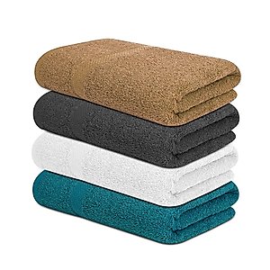 Textila Cotton Bath Towels - Medium Bath Towel 24x48 Inches - Pack of 4 - Multi Color - Soft and Absorbent Towels for Bathroom, Gym, Pool, Spa, Hotel, Home & Hair Wrap Use