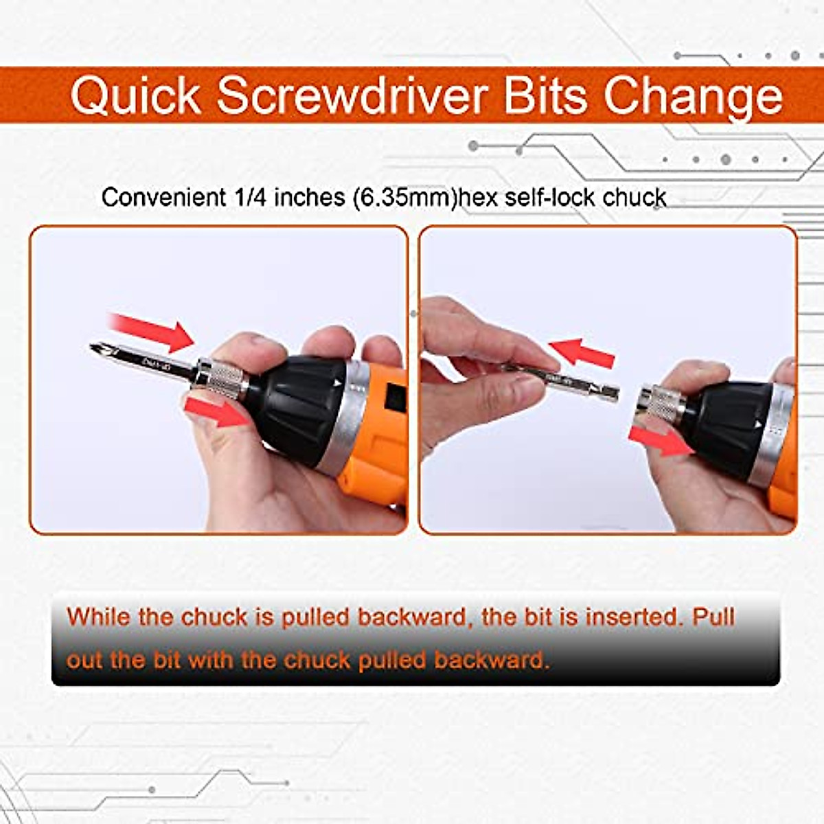 Tulroom Power Screwdriver Electric Screwdriver 3.6V 2000mAh Electric Screwdriver Rechargeable, Adjustable Position Handle, 31pcs Screwdriver Bits 6+1 Torque Setting Front&Rear Light