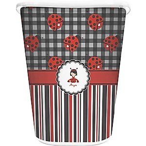YouCustomizeIt Personalized Ladybugs & Stripes Waste Basket - Single Sided (White)