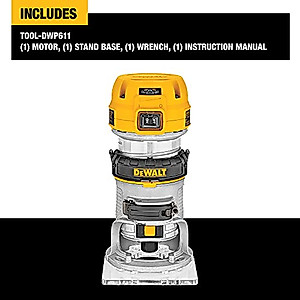 DEWALT Router, Fixed Base, Variable Speed, 1-1/4-HP Max Torque (DWP611) , Yellow
